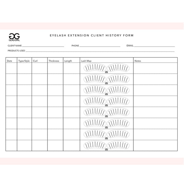Downloadable Eyelash Extension Client History Form - GladGirl